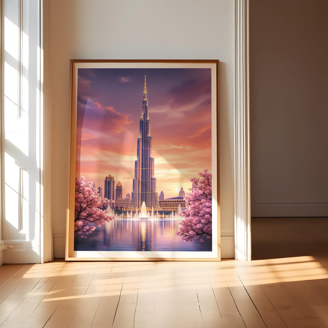 Dubai Skyline Wall Art Print, Burj Khalifa Sunset Poster, Arabian Night ...