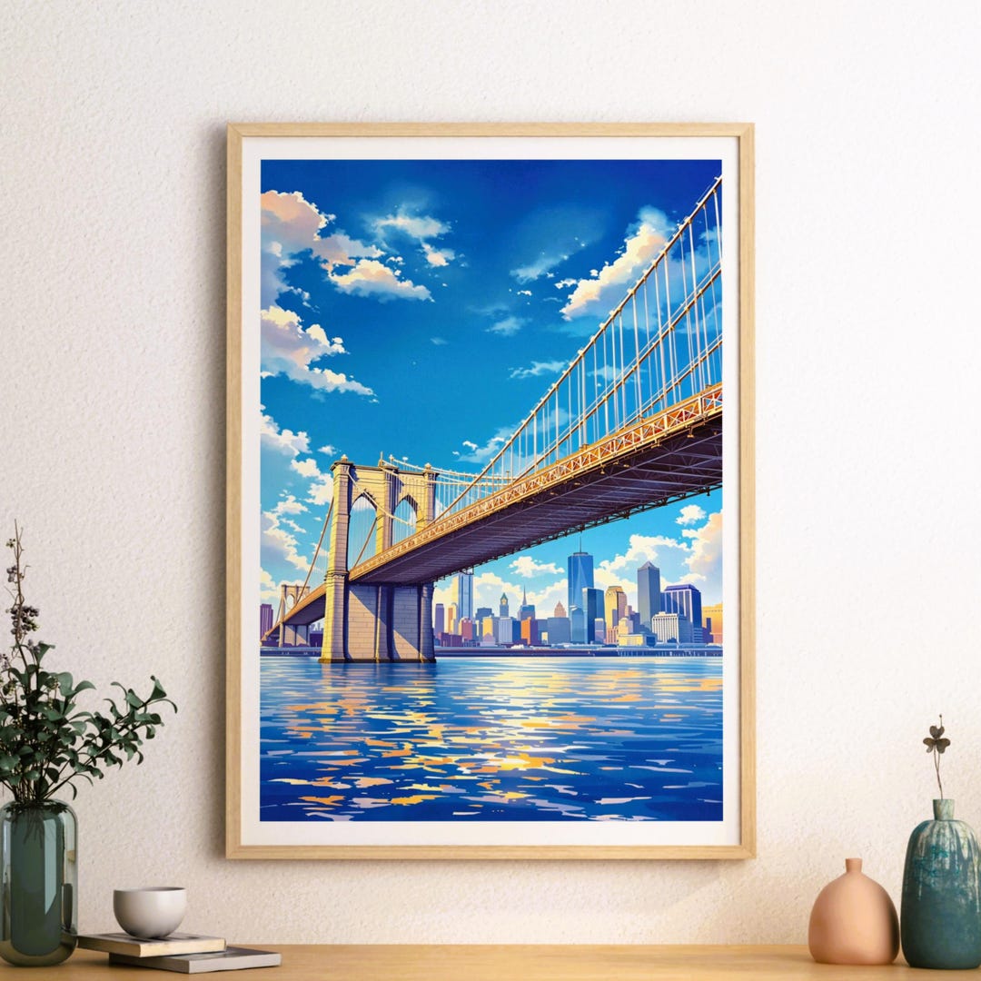 Brooklyn Bridge Digital Wall Art, NYC Skyline Print, Urban Decor ...
