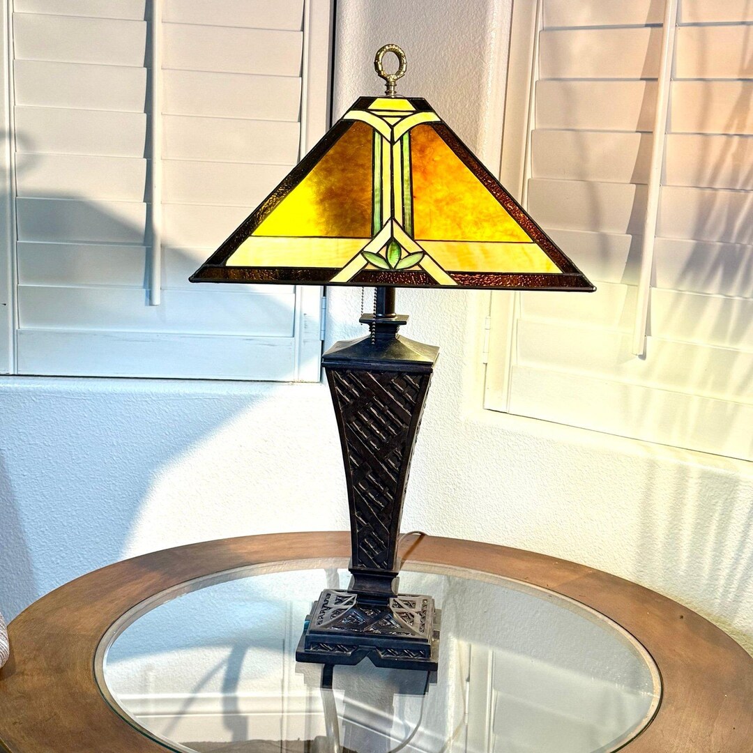 Wood Lamp With Strained Glass Shade - Etsy