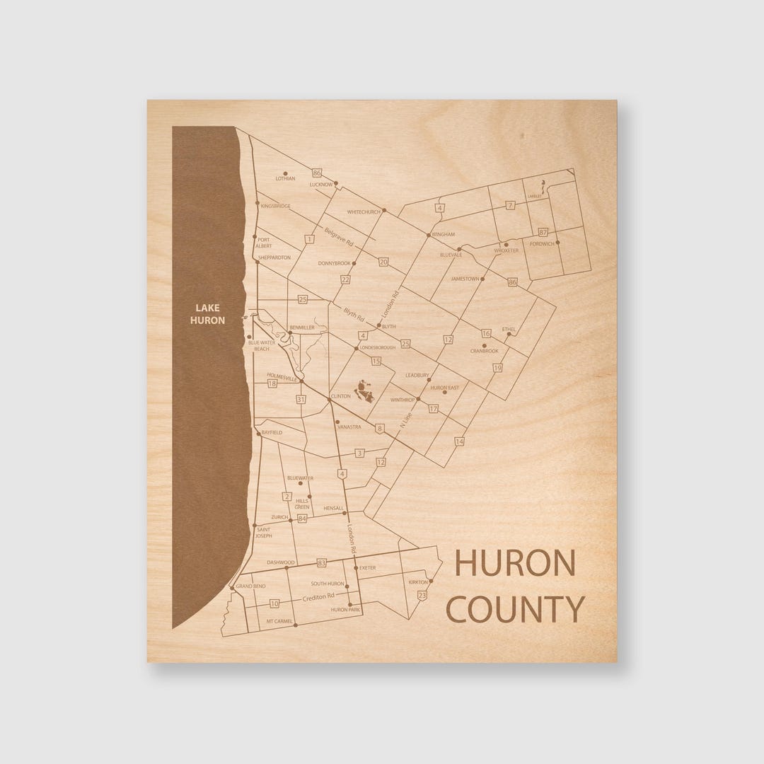 Huron County Map, Engraved Wood Map Art, Custom Anniversary Gift, Laser ...