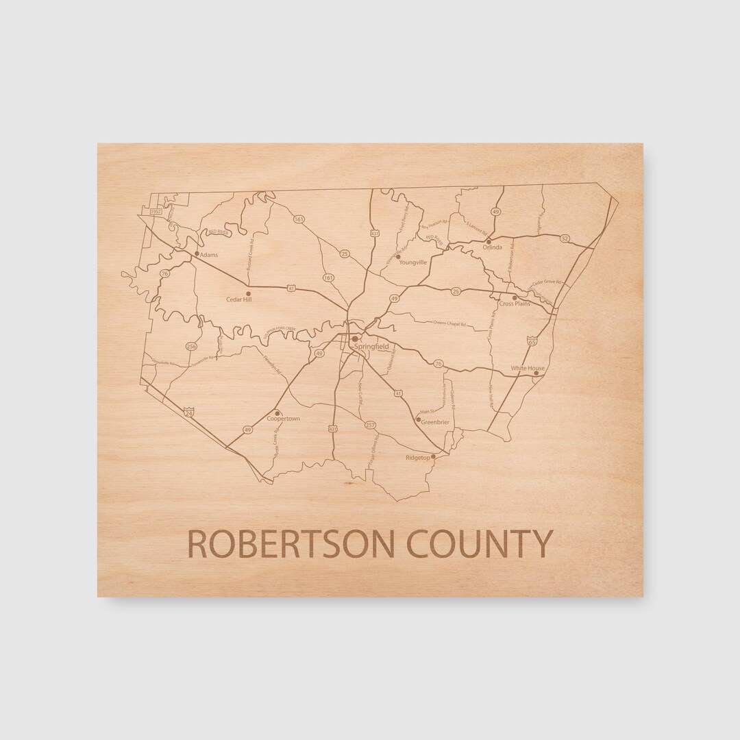 Robertson County Tennessee Map, Engraved Wood Map of Robertson County ...