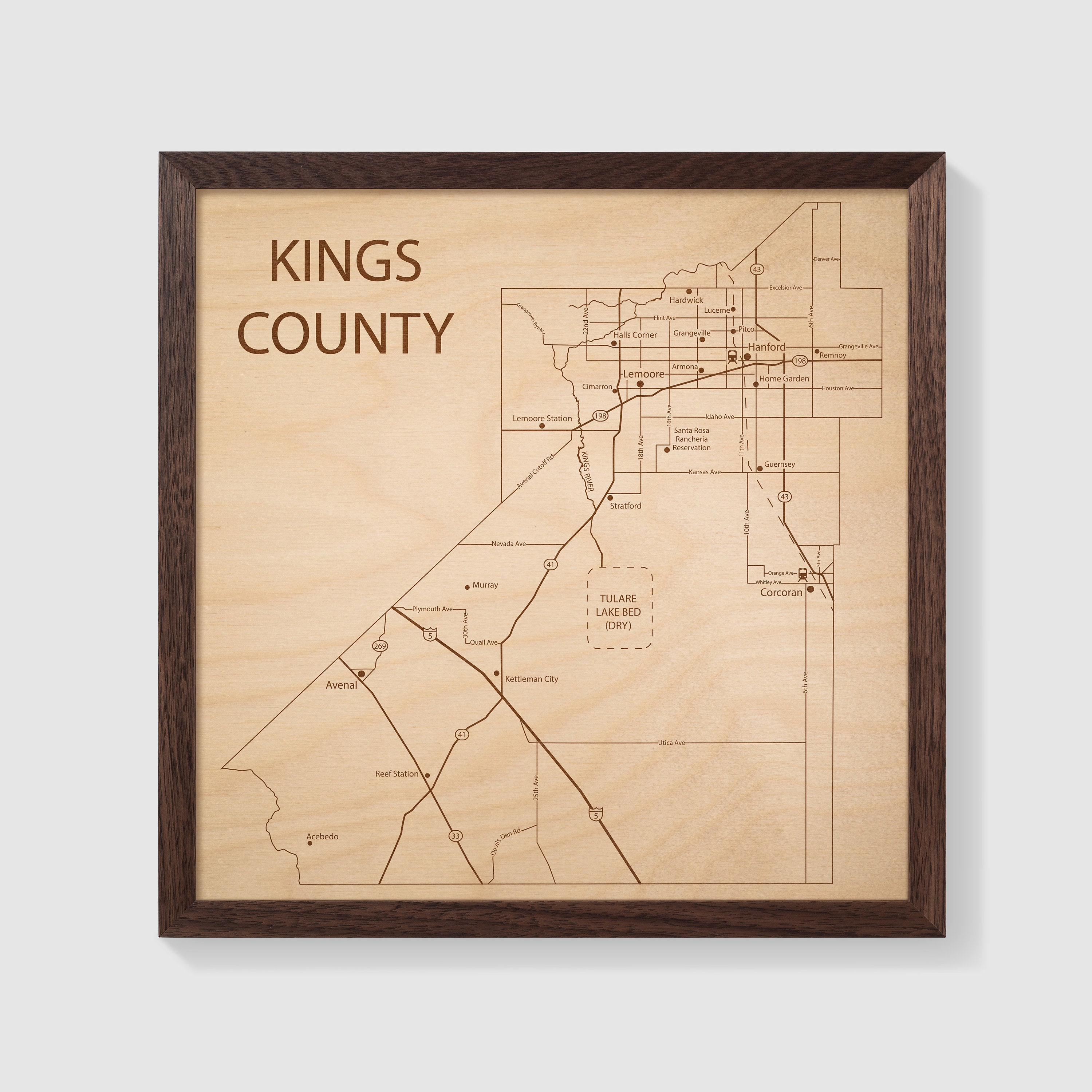Kings County California Map Engraved Wood Map of Kings County | Etsy