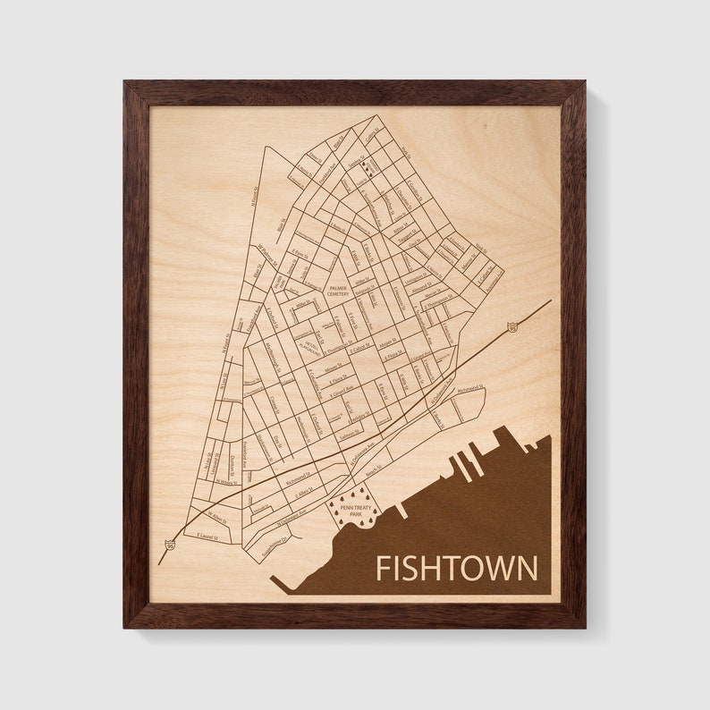 Fishtown Map Customizable Engraved Wood Wall Hanging 12x10 | Etsy