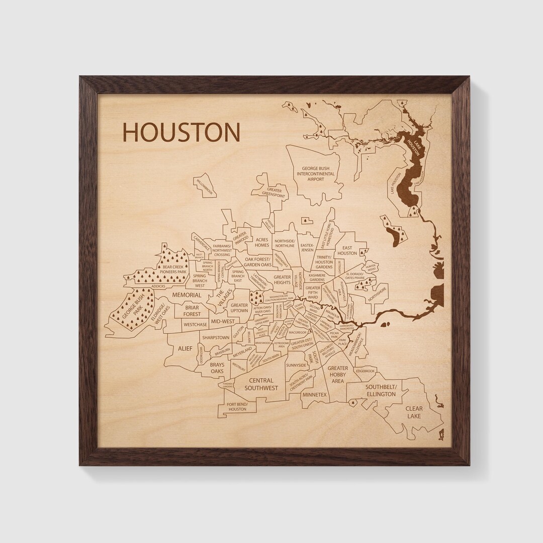 Houston Wall Map, Houston Neighborhood Map, Houston Map Framed, Houston ...