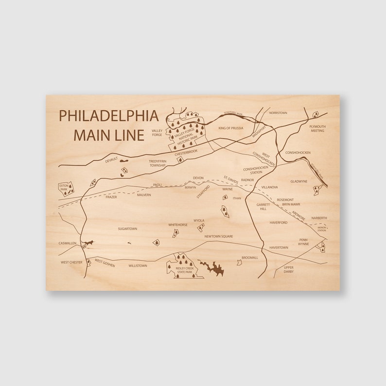 Philadelphia Main Line Map Customizable Engraved Wood Art | Etsy