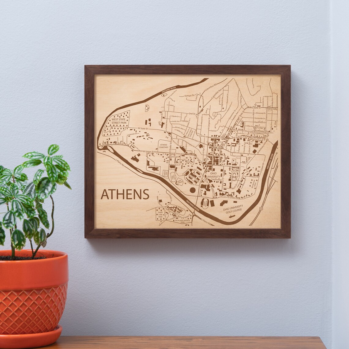Athens Ohio Map Street Map of Athens Laser Cut Ohio | Etsy