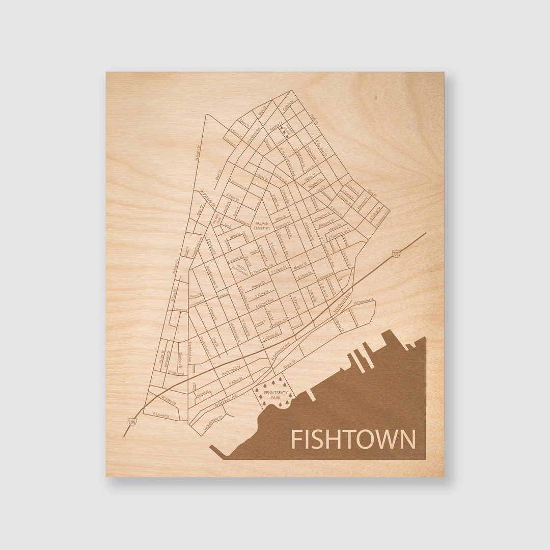 Fishtown Map Customizable Engraved Wood Wall Hanging 12x10 - Etsy
