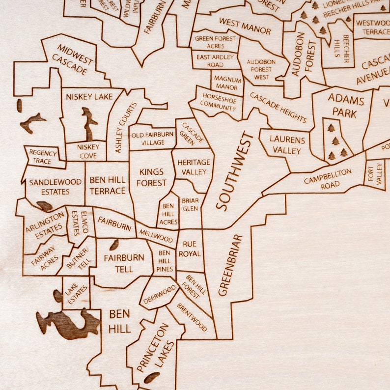 Atlanta Map Wall Art Atlanta Wall Art Neighborhoods City Art | Etsy