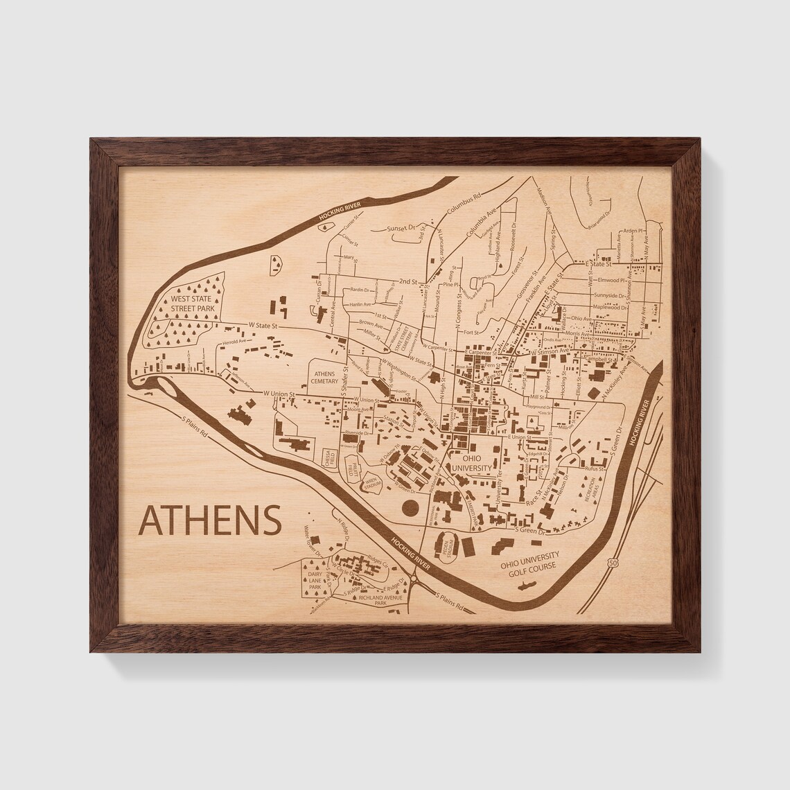 Athens Ohio Map Street Map of Athens Laser Cut Ohio | Etsy
