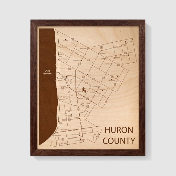 Huron County Map Engraved Wood Map Art Custom Anniversary | Etsy