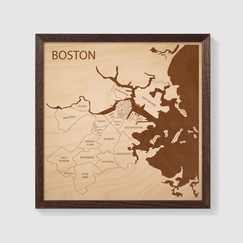 Boston Map Art Boston Neighborhoods Map Personalized Wedding - Etsy