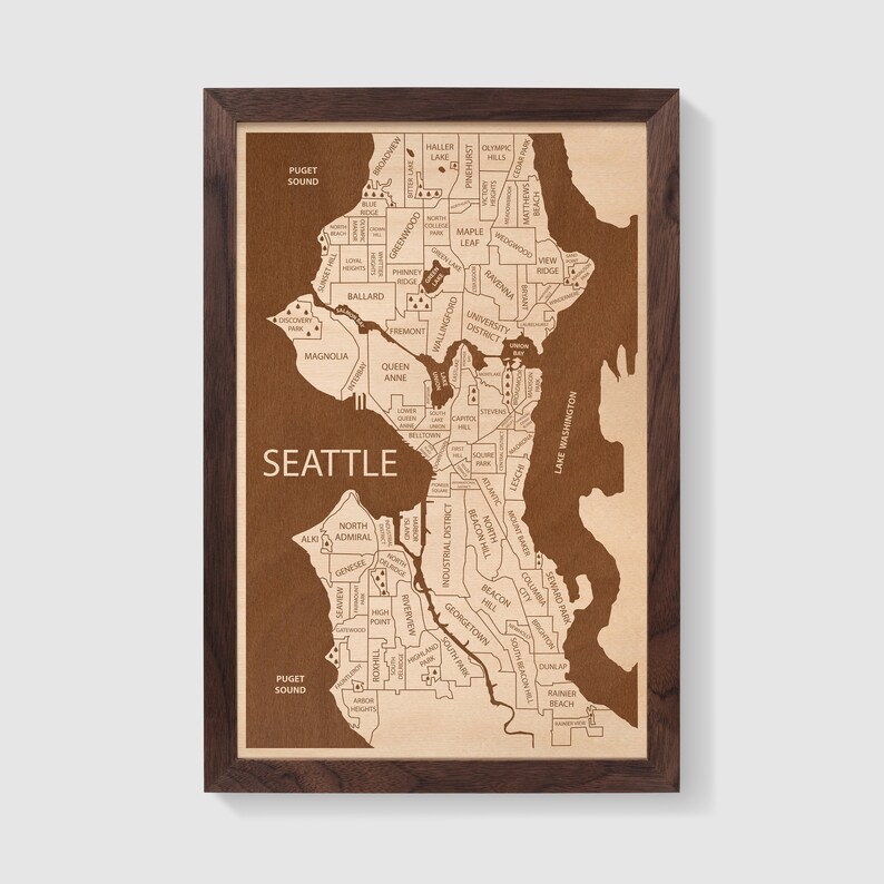 Seattle Map Wall Art Seattle Neighborhood Map Seattle | Etsy