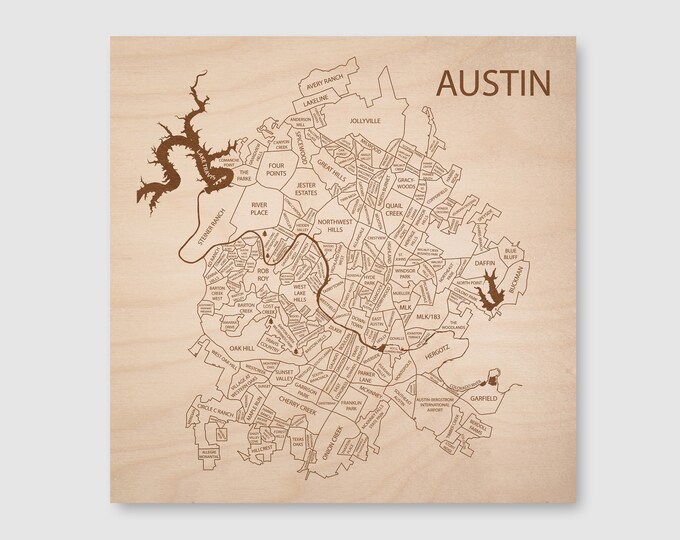 Austin Texas Wall Art Austin Neighborhood Map Map of Austin - Etsy