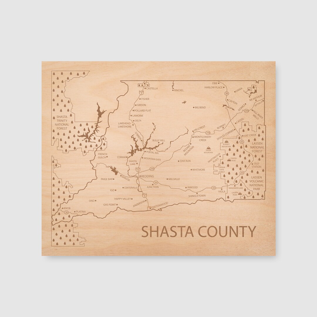 Shasta County Map - California Engraved Wood - Perfect Moving Away Gift ...