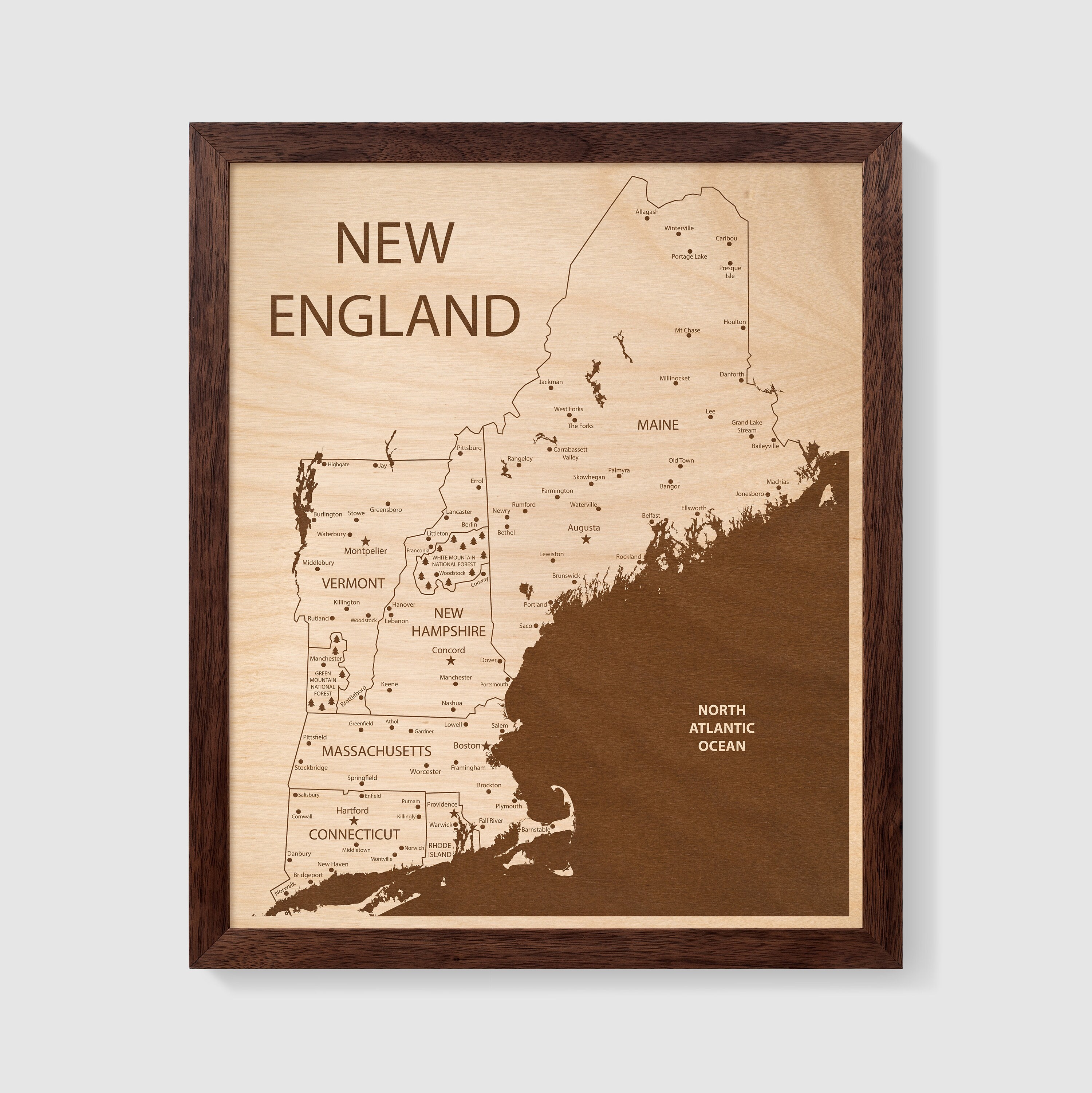 New England Map Art Personalized Wood Gift Maine New | Etsy