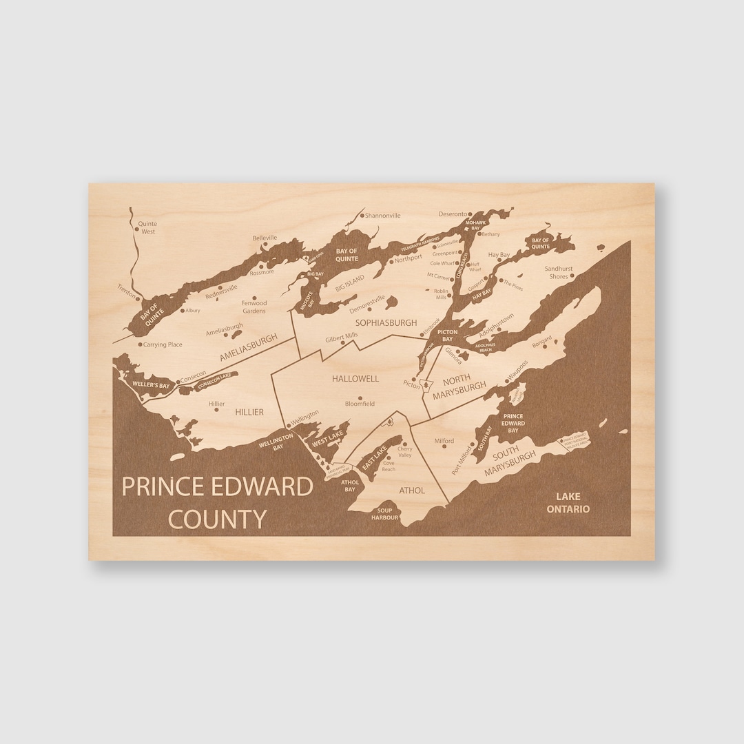Prince Edward County Map, PEC Ontario Canada Engraved Wood Map Art, Moving Away Gift ...