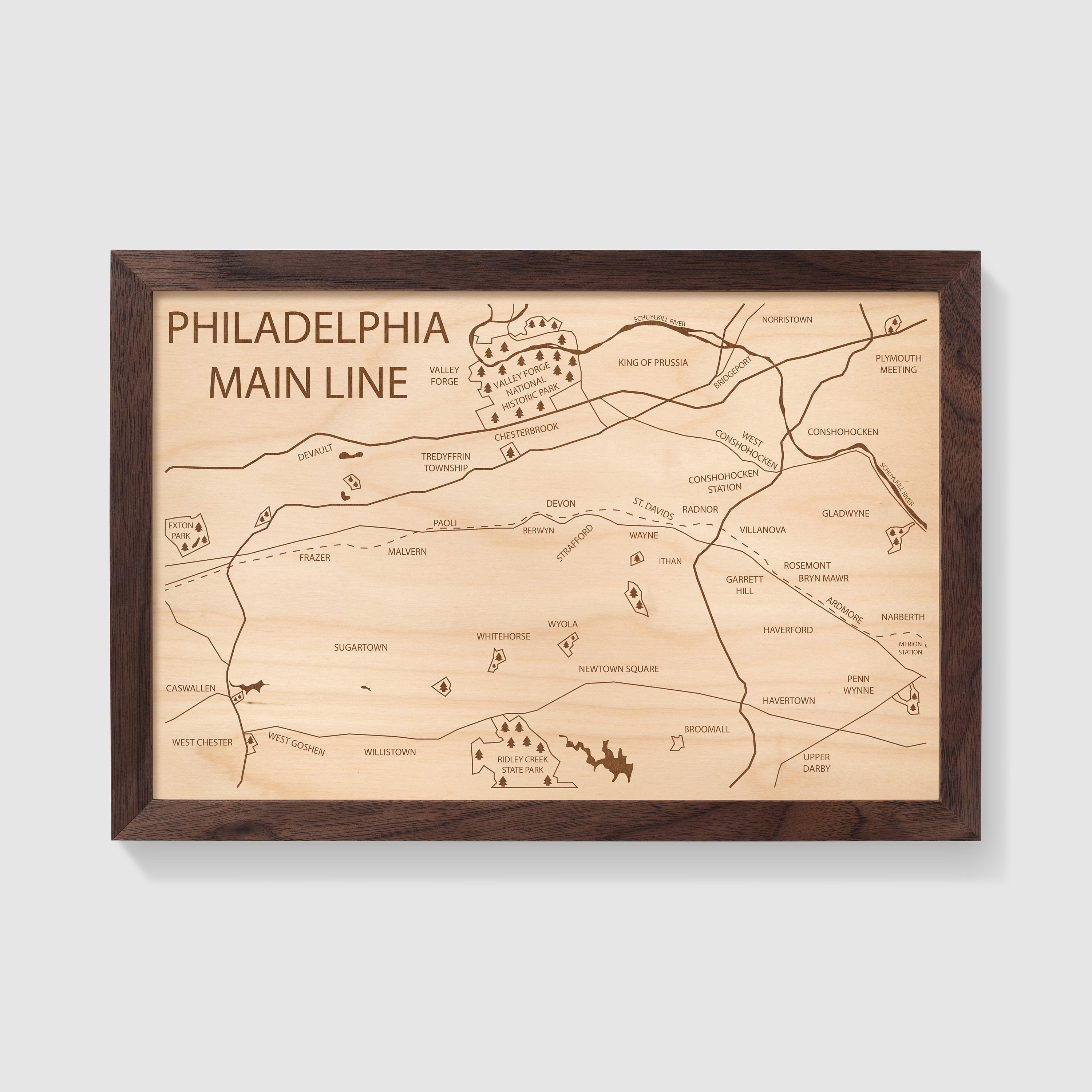 Philadelphia Main Line Map Customizable Engraved Wood Art | Etsy