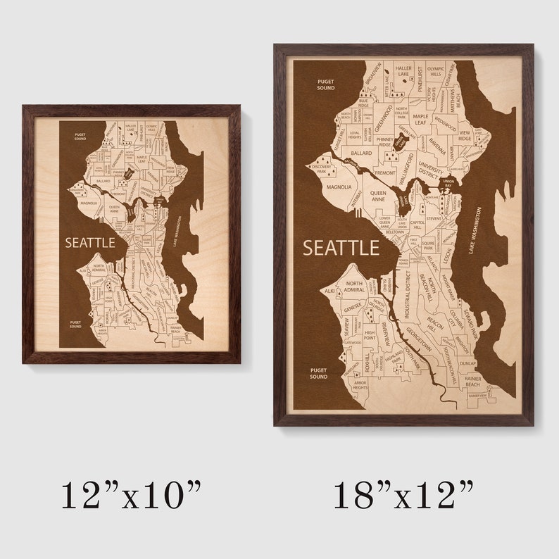 Seattle Map Wall Art Seattle Neighborhood Map Seattle - Etsy