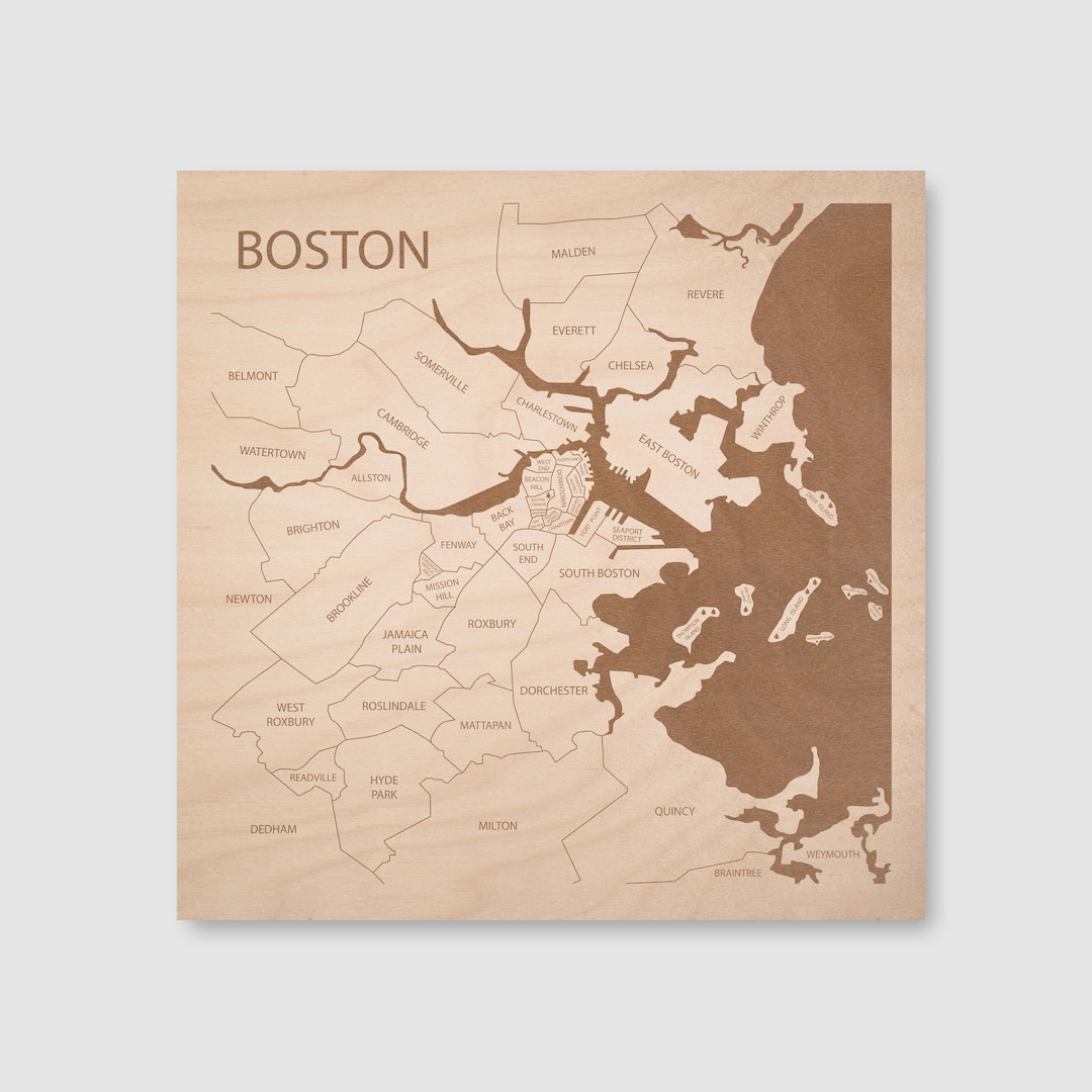 Boston Area Engraved Wood Map Art: Personalized Neighborhoods Map - Etsy
