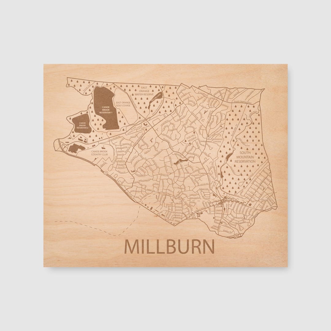 Millburn Map - New Jersey Engraved Wood Neighborhood - Housewarming ...
