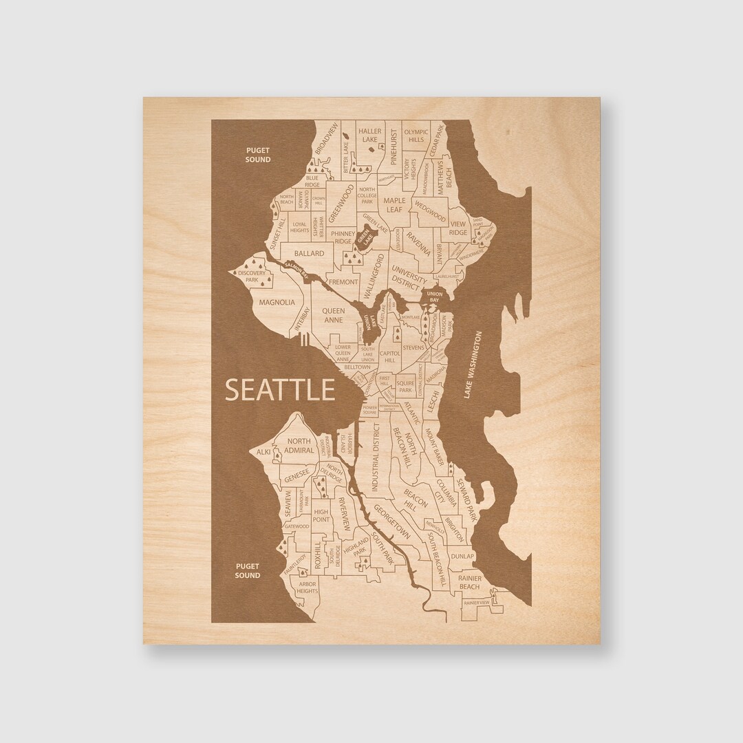 Seattle Map Wall Art, Seattle Neighborhood Map, Seattle Washington ...