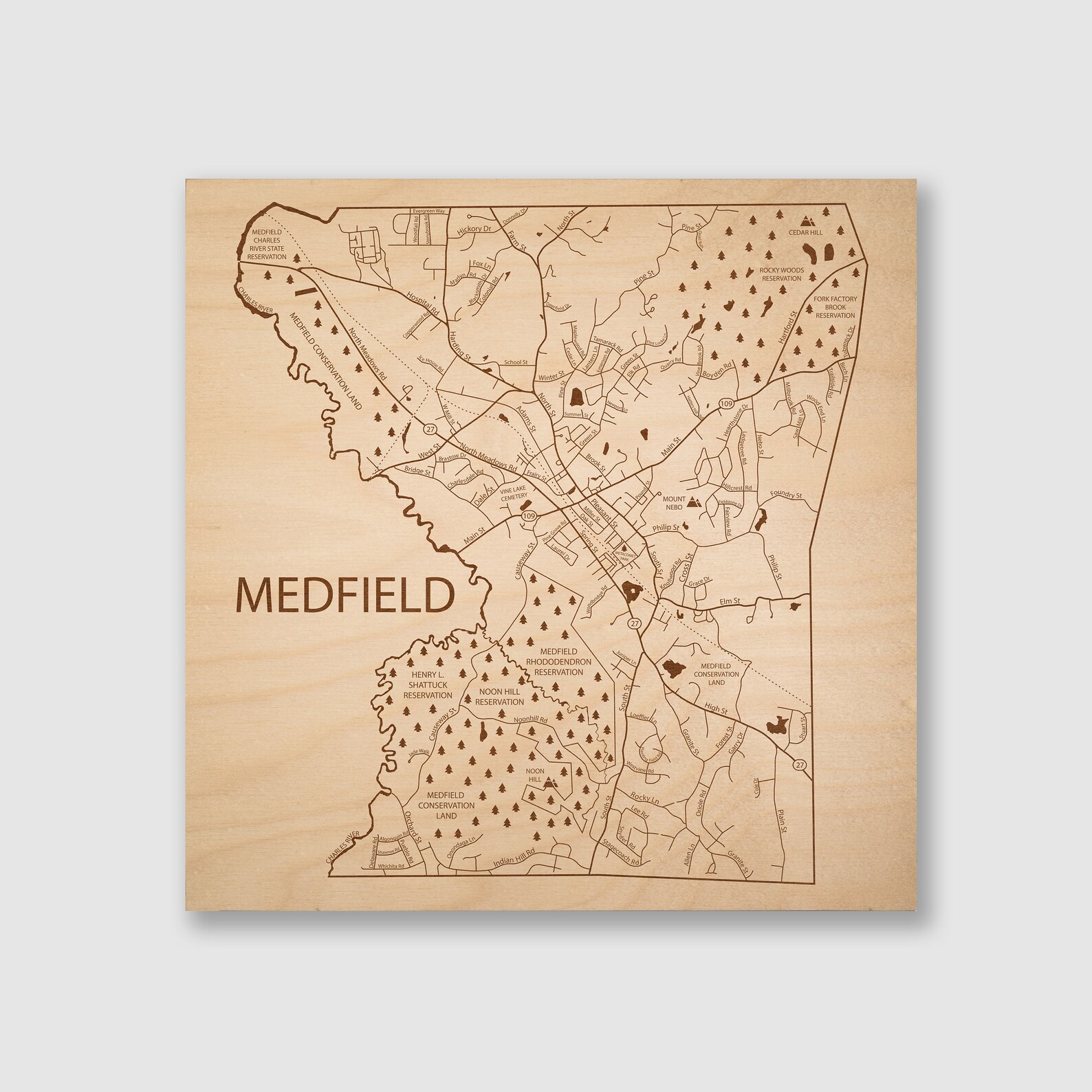 Medfield Map Massachusettsengraved Wood Wall Art Birthday - Etsy