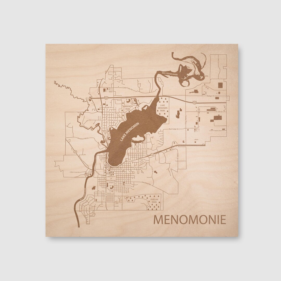 Menomonie Wisconsin Engraved Wood Map Art – Custom City Wall Hanging ...