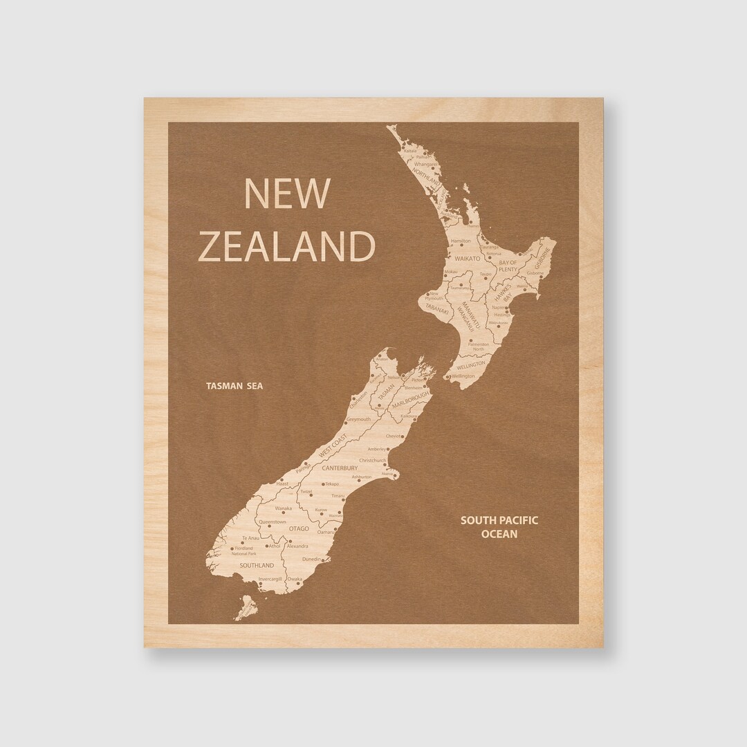 New Zealand Art, Map of New Zealand, Map Wall Hanging, Laser Engraving ...