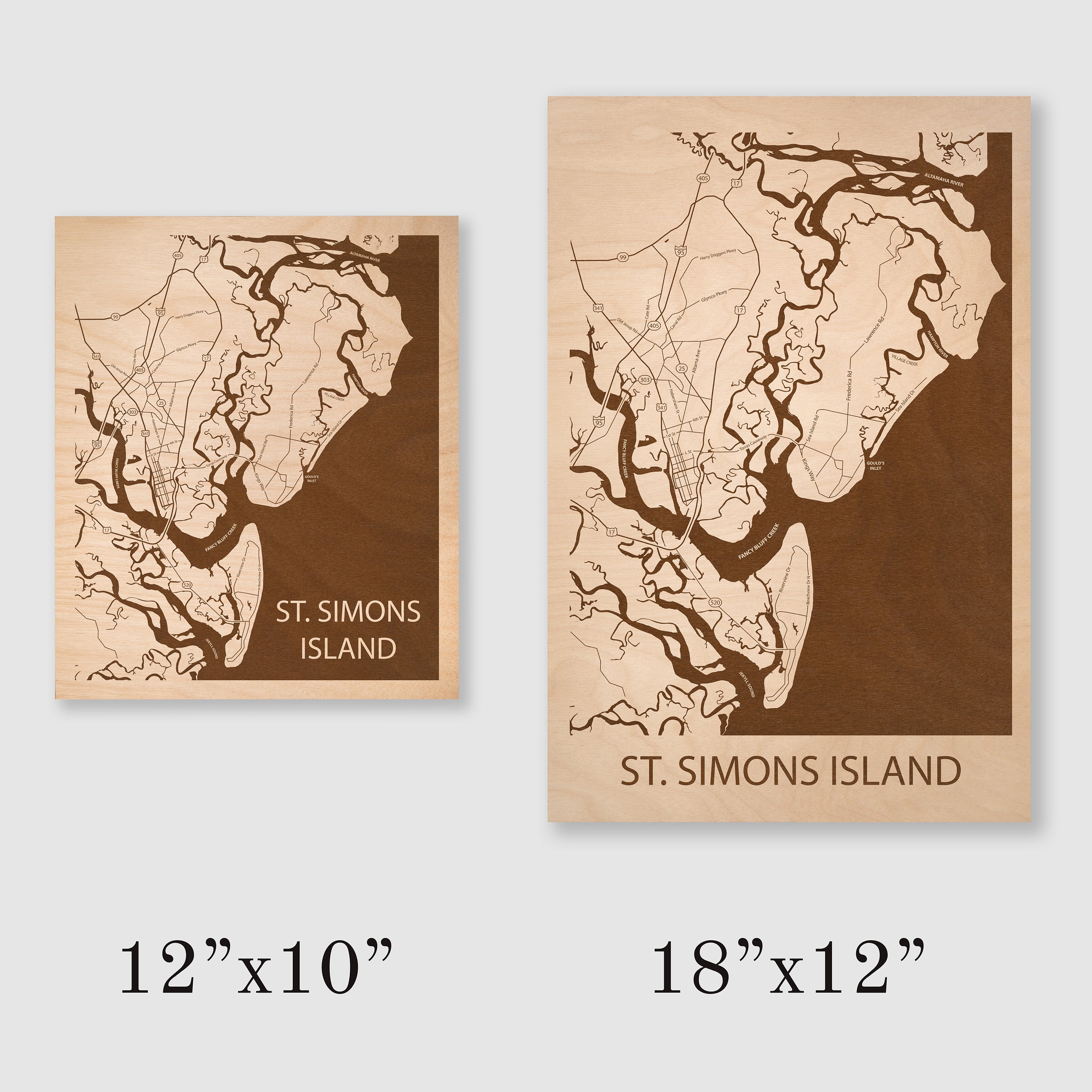 St. Simons Island Art Engraved Wood Map St Simons Island GA | Etsy