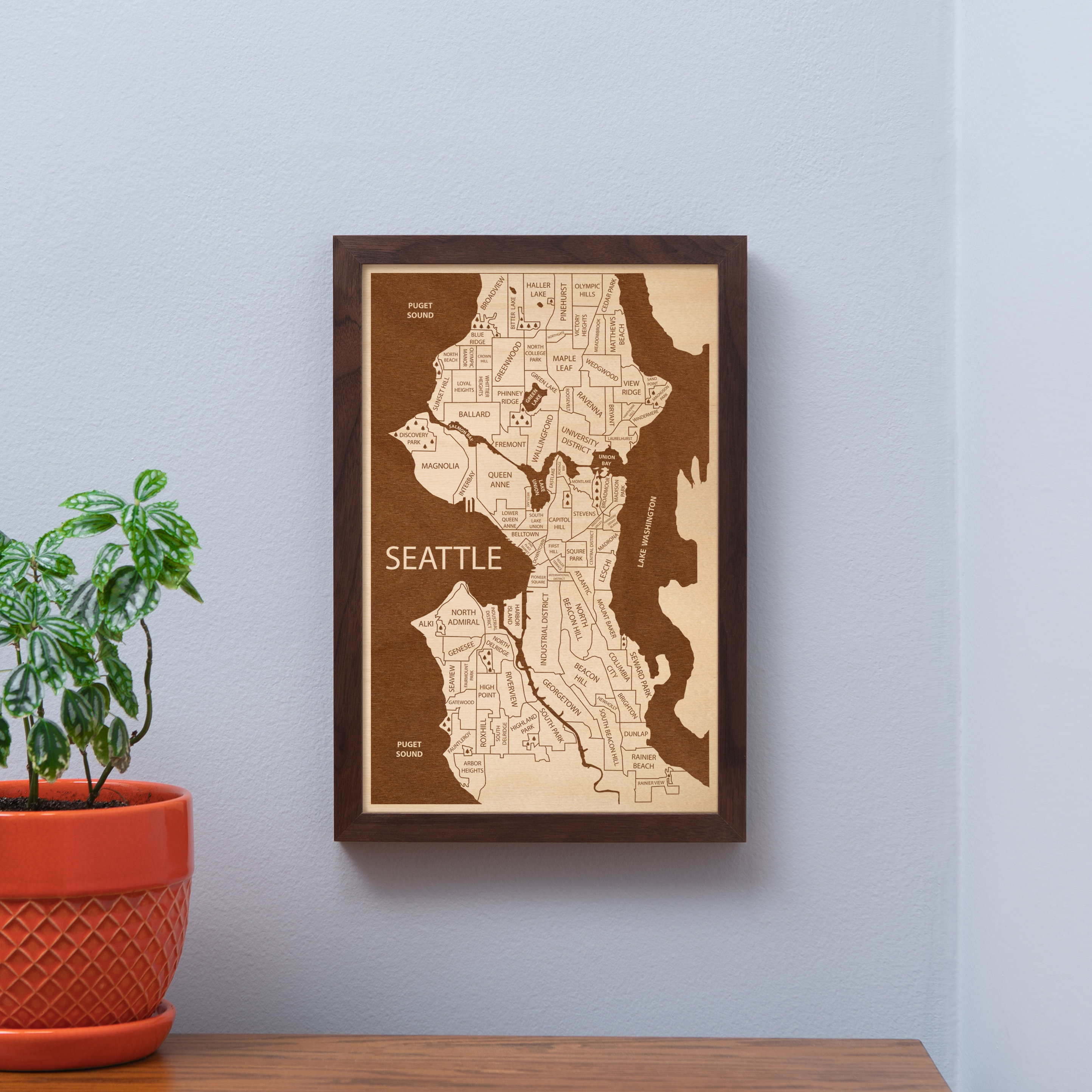 Seattle Map Wall Art Seattle Neighborhood Map Seattle | Etsy