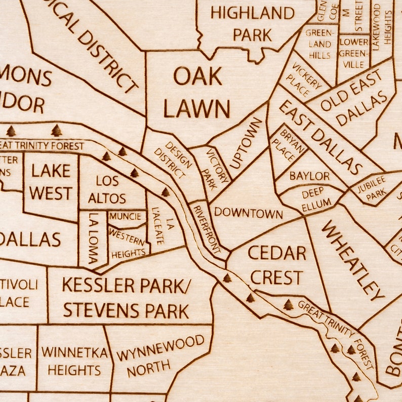 Dallas Neighborhood Map Dallas Wood Wall Art Dallas Texas | Etsy