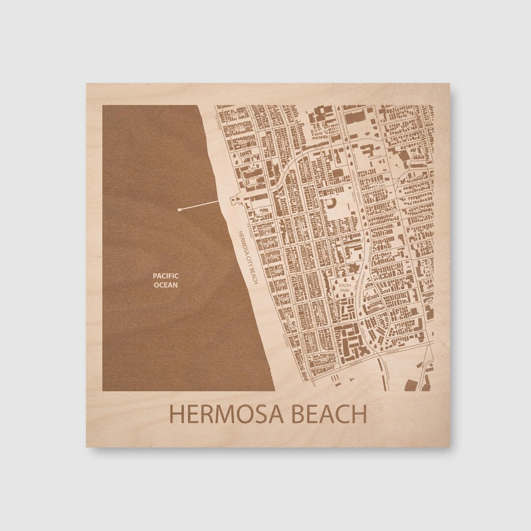 Hermosa Beach Engraved Wood Map Art: Personalized California Wall Decor ...