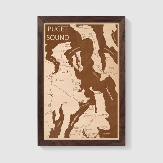 Puget Sound Wood Map Carved Map of Puget Sound Washington | Etsy