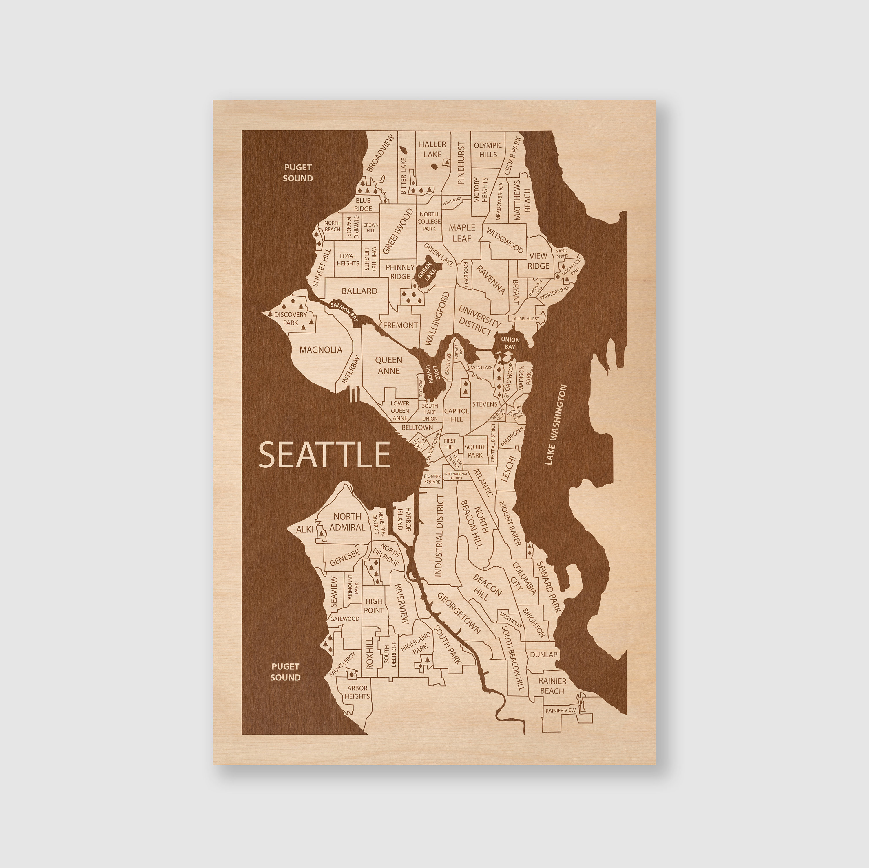Seattle Map Wall Art Seattle Neighborhood Map Seattle | Etsy