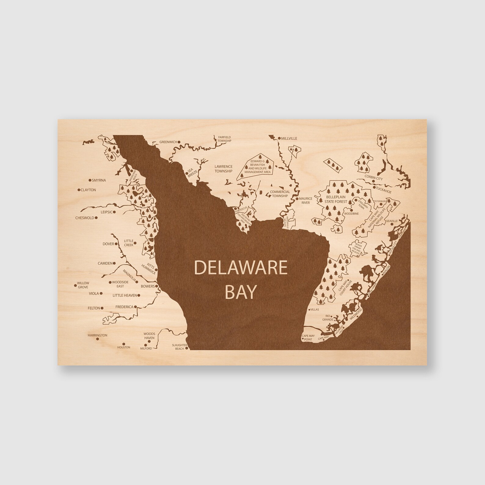 Delaware Bay Map Engraved Wood Map Wall Hanging 8x12 | Etsy