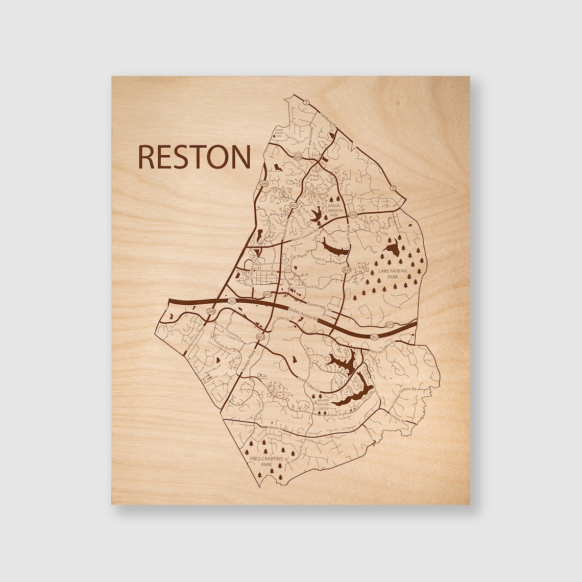 Reston Virginia Map Art Wood Map Wall Art Reston VA Custom | Etsy