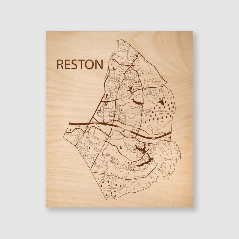 Reston Virginia Map Art Wood Map Wall Art Reston VA Custom - Etsy