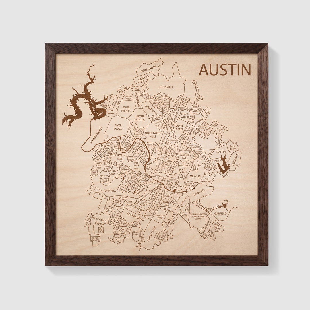 Austin Texas Wall Art Austin Neighborhood Map Map of Austin - Etsy