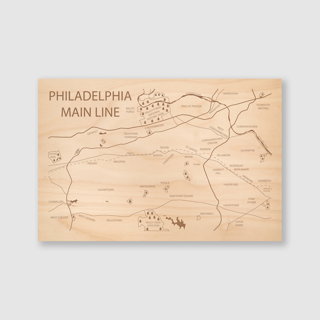 Philadelphia Main Line Map, Customizable Engraved Wood Art, New Home ...