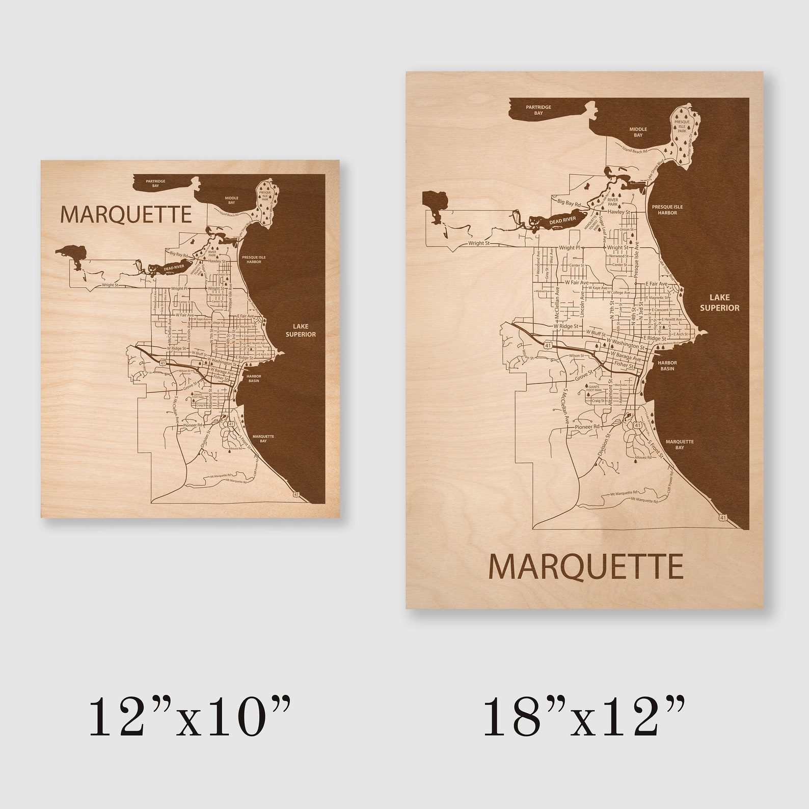 Marquette Michigan Wood Art Engraved Map of Marquette | Etsy