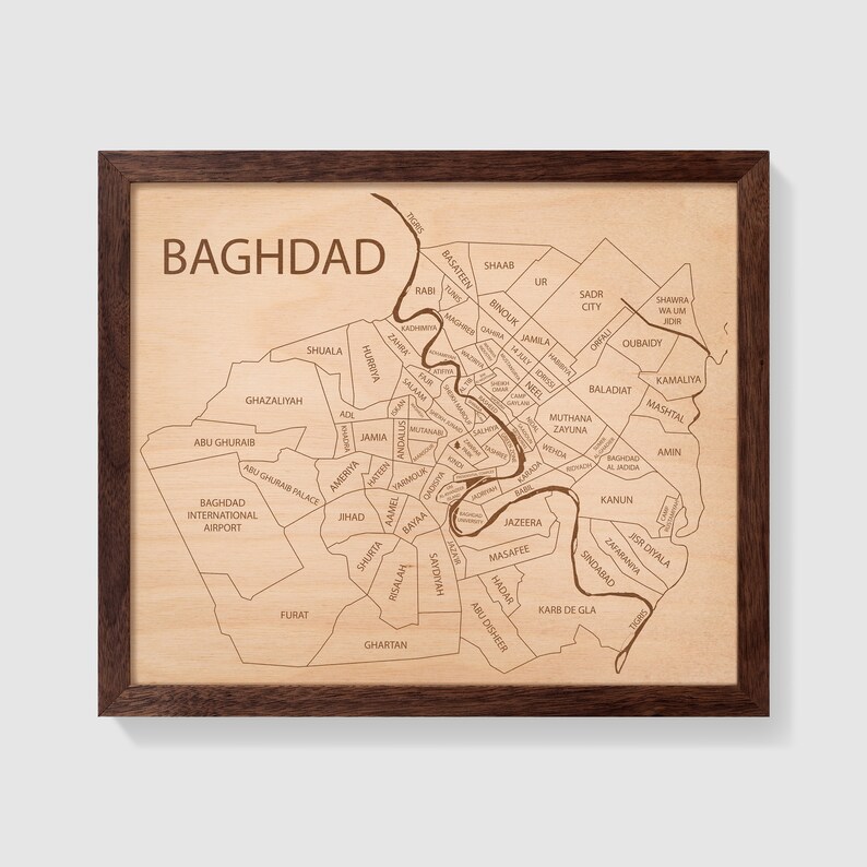 Baghdad Map Laser Engraved Iraq Neighborhood Map Custom - Etsy