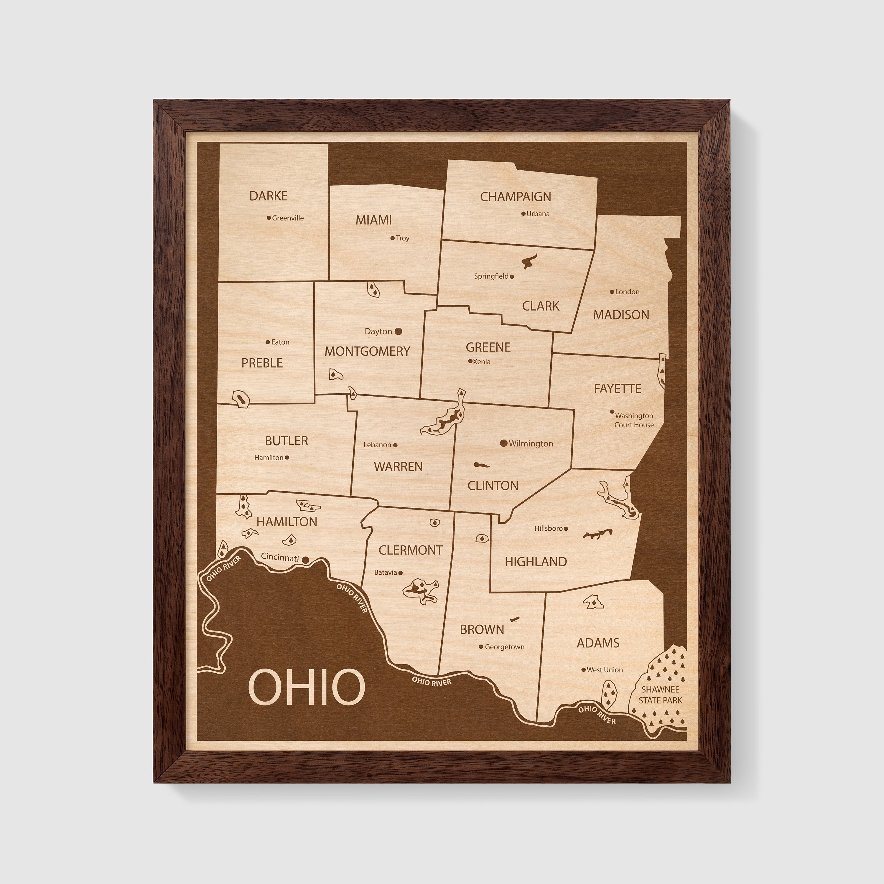 Southwest Ohio Map Engraved Wood Map Customizable Gift | Etsy