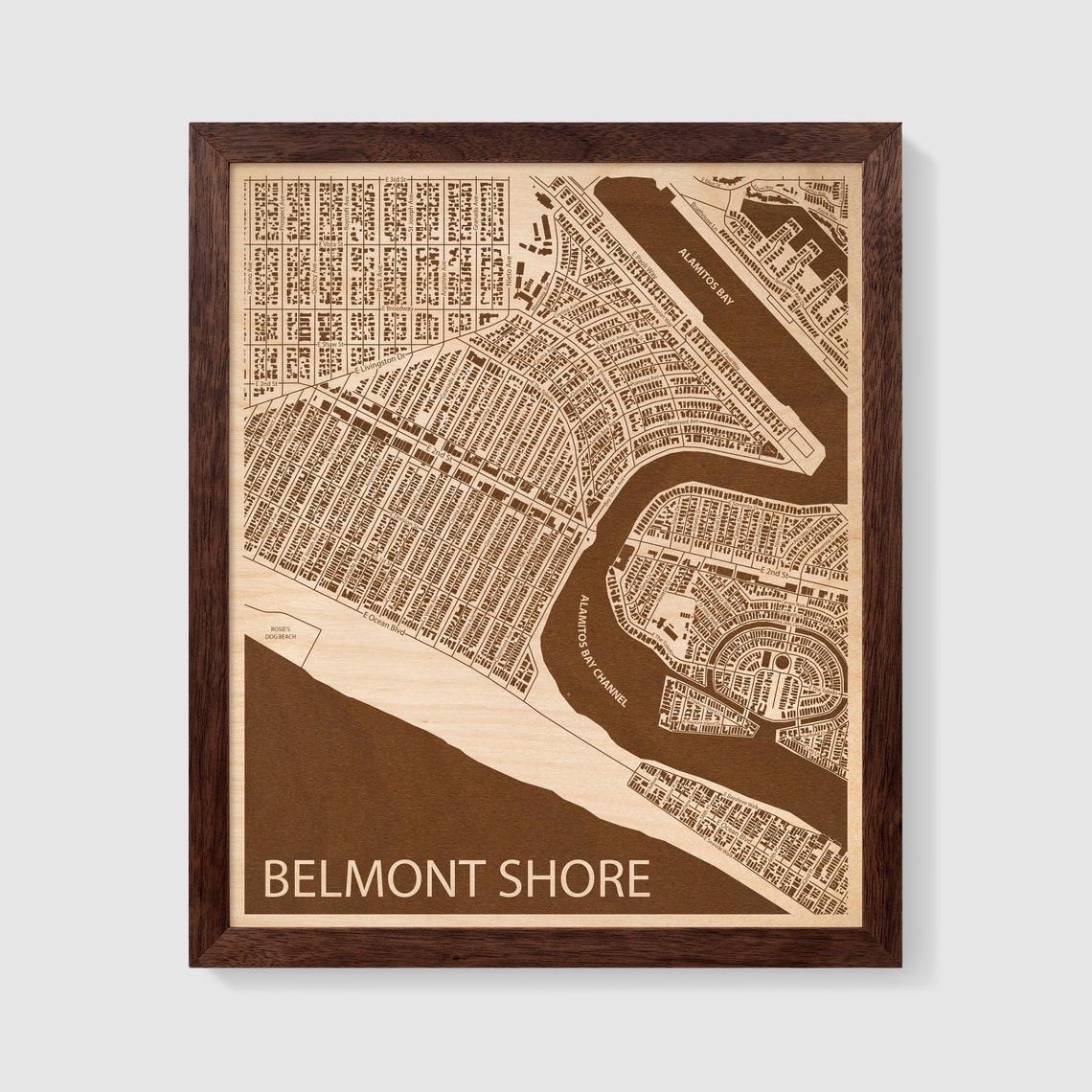 Belmont Shore Map Long Beach California Wood Engraved Wall | Etsy