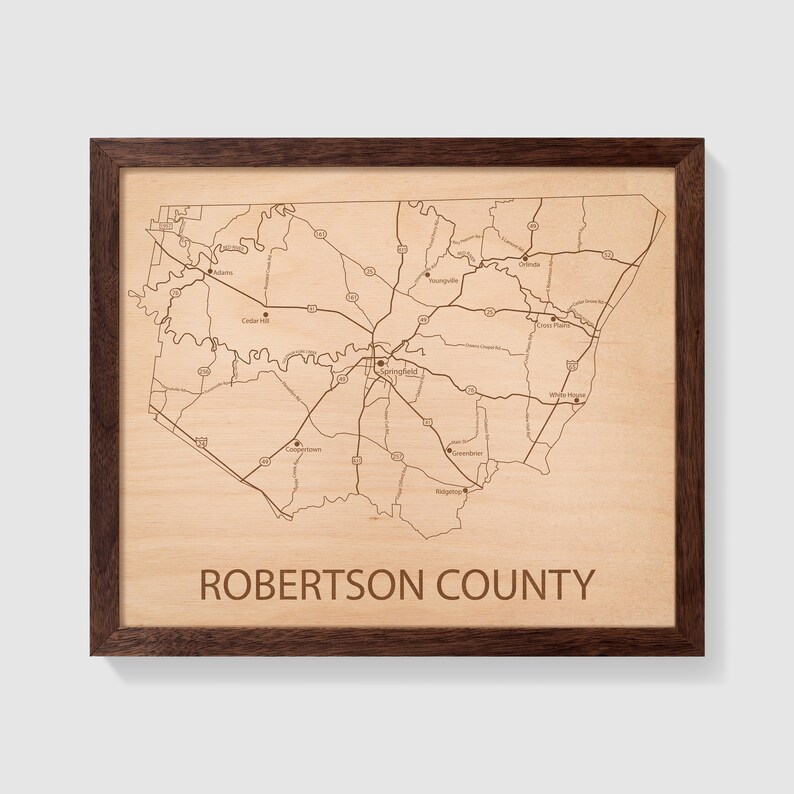 Robertson County Tennessee Map Engraved Wood Map of Robertson - Etsy