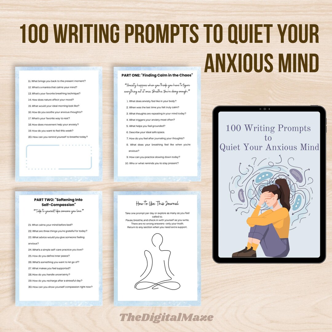 100 Writing Prompts to Quiet Your Anxious Mind | Digital & Printable ...