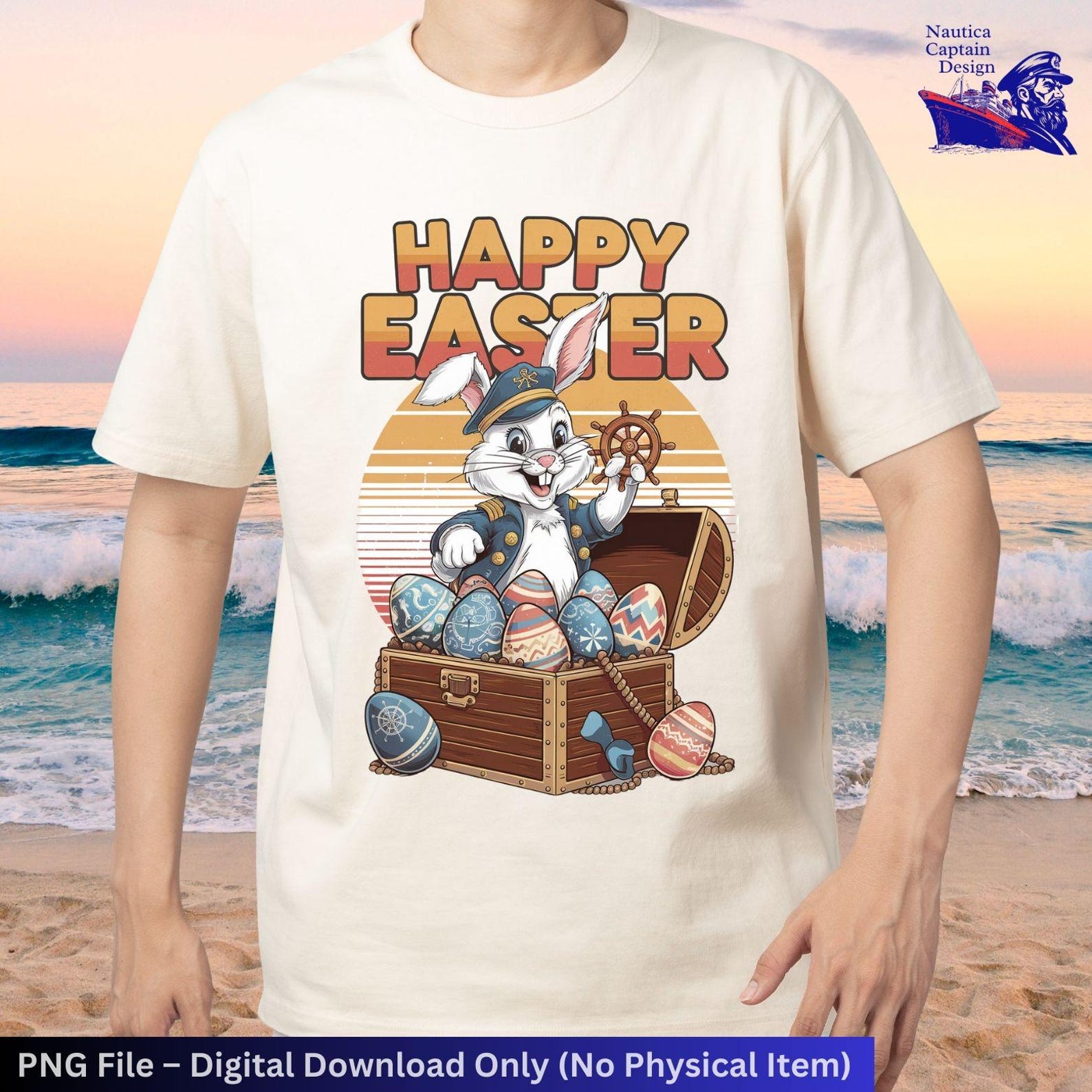 Happy Easter Captain Bunny PNG | Retro Sunset Nautical Bunny PNG ...