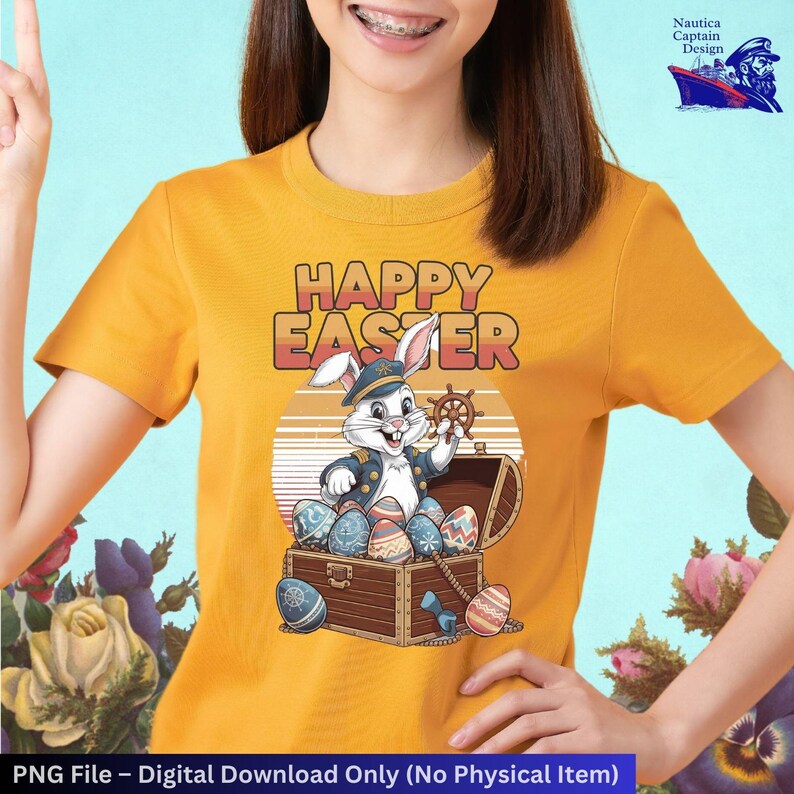 Happy Easter Captain Bunny PNG | Retro Sunset Nautical Bunny PNG ...