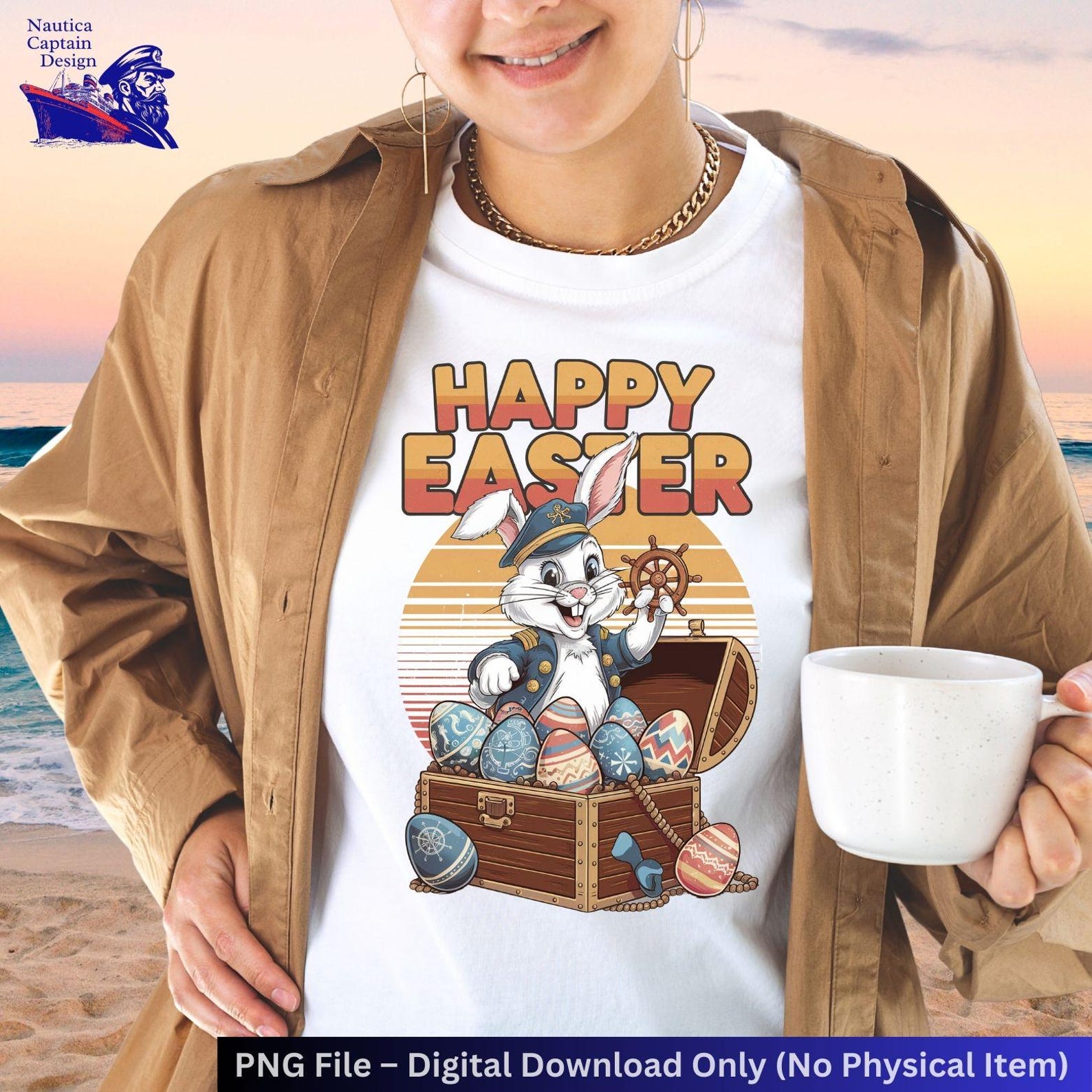 Happy Easter Captain Bunny PNG | Retro Sunset Nautical Bunny PNG ...
