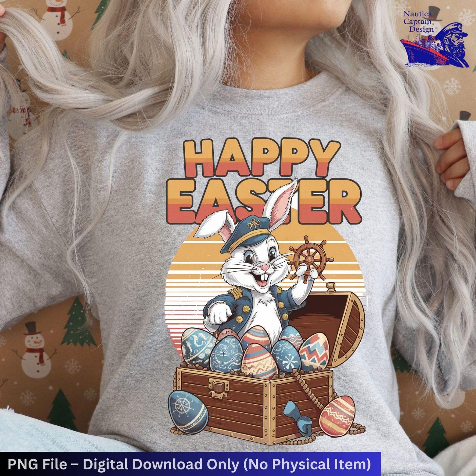 Happy Easter Captain Bunny PNG | Retro Sunset Nautical Bunny PNG ...