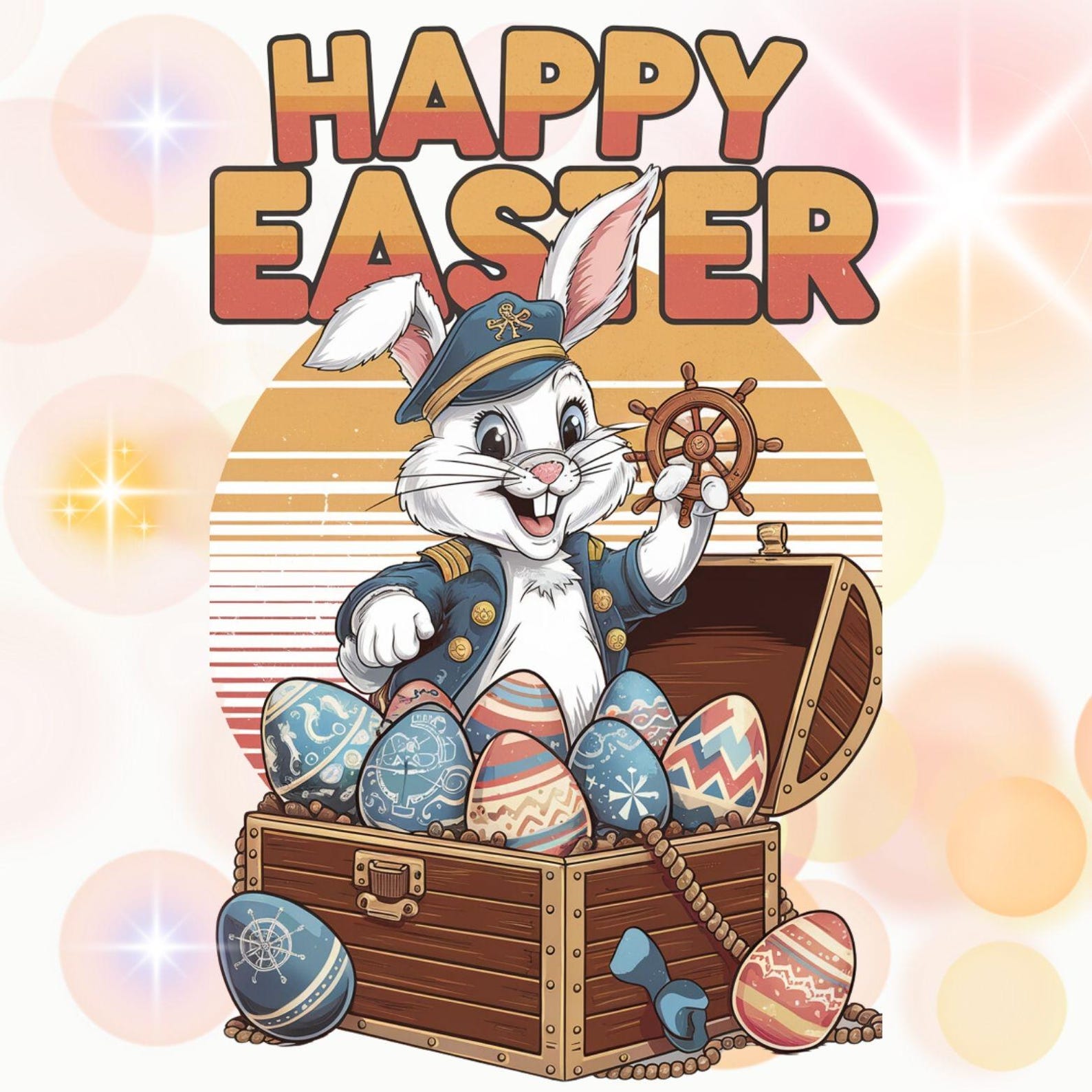 Happy Easter Captain Bunny PNG | Retro Sunset Nautical Bunny PNG ...